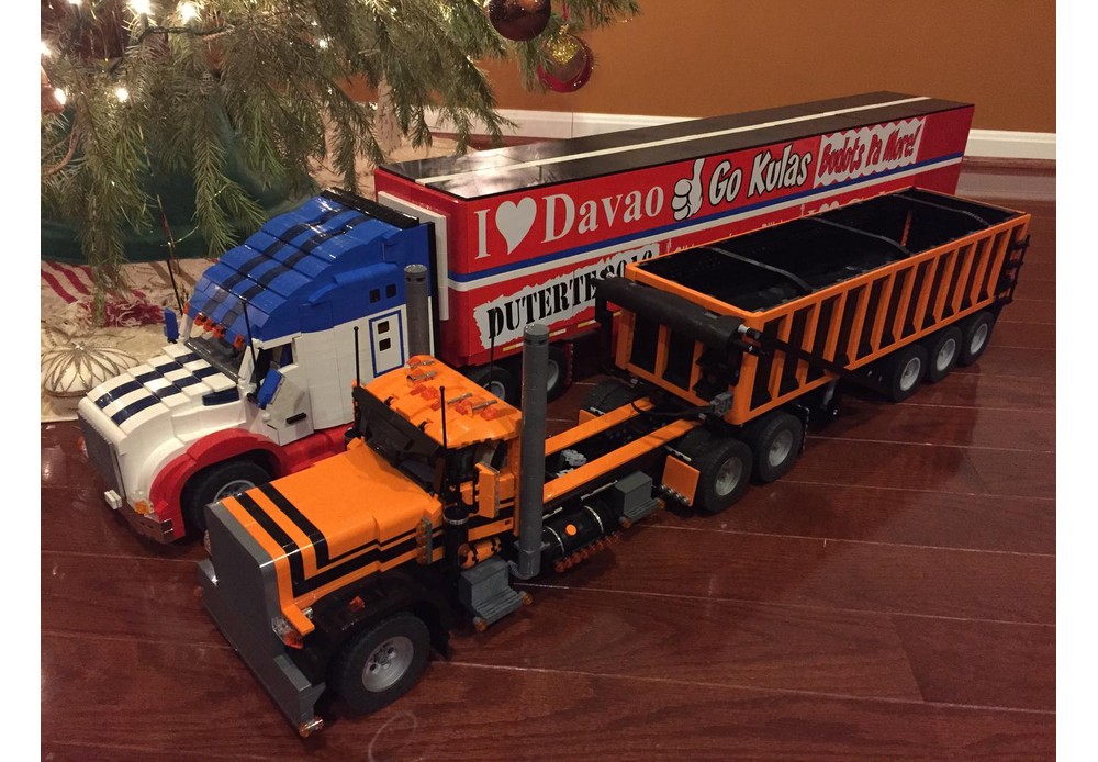 LEGO MOC Peterbilt 389 Daycab Semi Truck 1:17 scale in black and orange ...