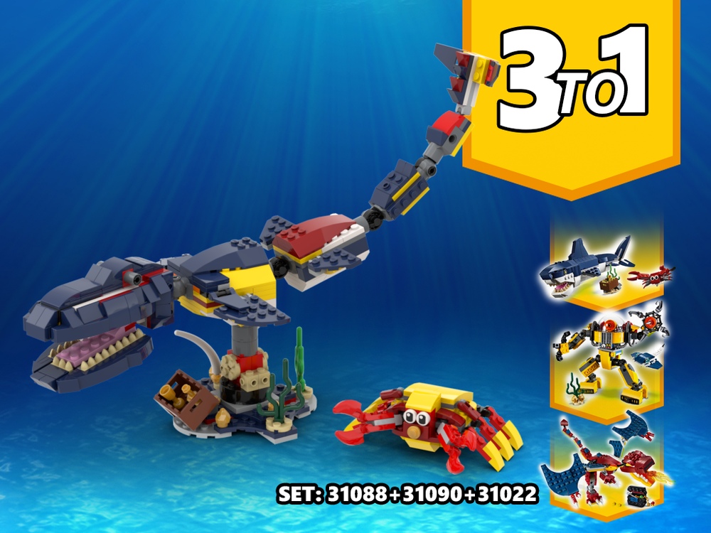 Lego Moc 3 To 1 Sea Dinosaur Mosasaurus Alternative Build Build From