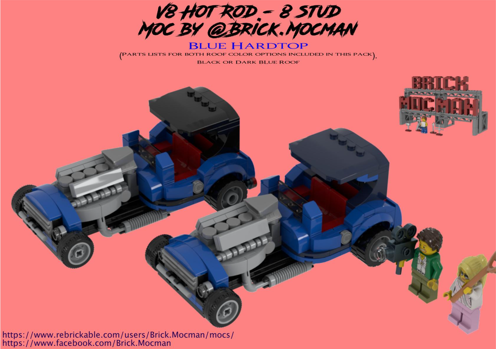 LEGO MOC V8 HotRod 8 Stud - Blue Hardtop (Black and Dark Blue Roof ...