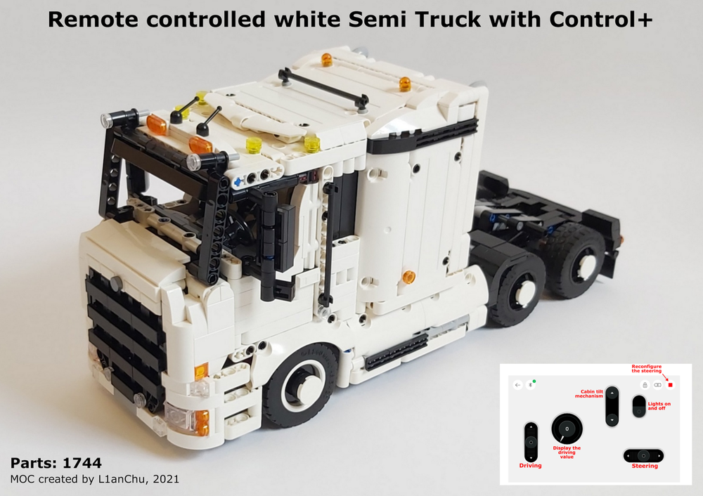 LEGO MOC Control+ Remote Controlled Semi Truck White (Powered Up) by ...