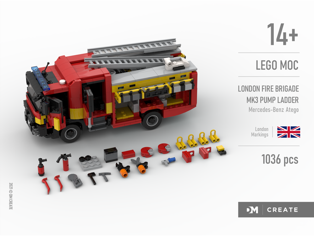 LEGO MOC London Fire Brigade LFB - Mk3 pump ladder (Mercedes-Benz Atego ...