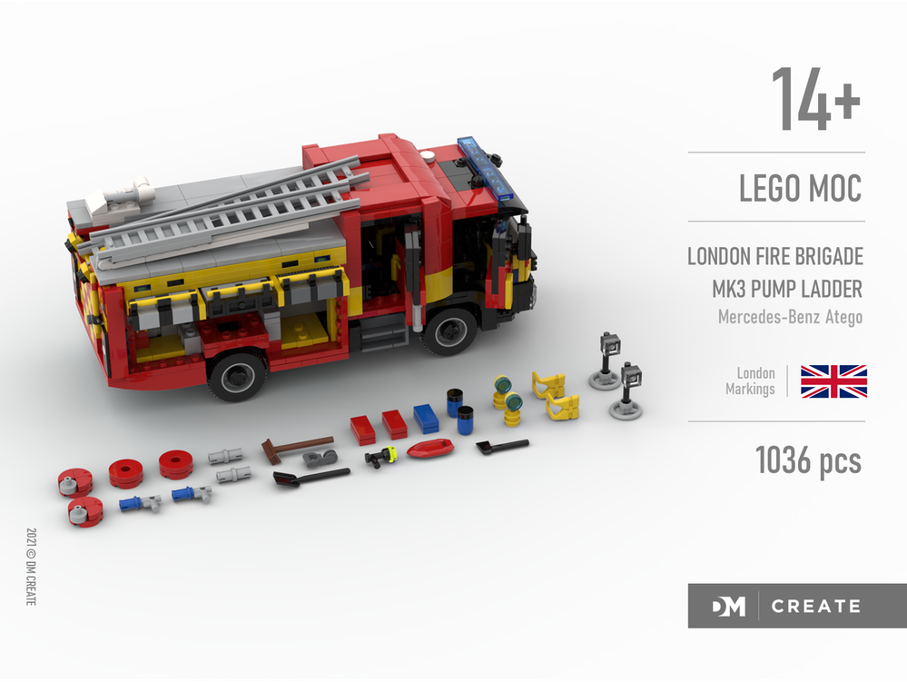 LEGO MOC London Fire Brigade LFB - Mk3 pump ladder (Mercedes-Benz Atego ...