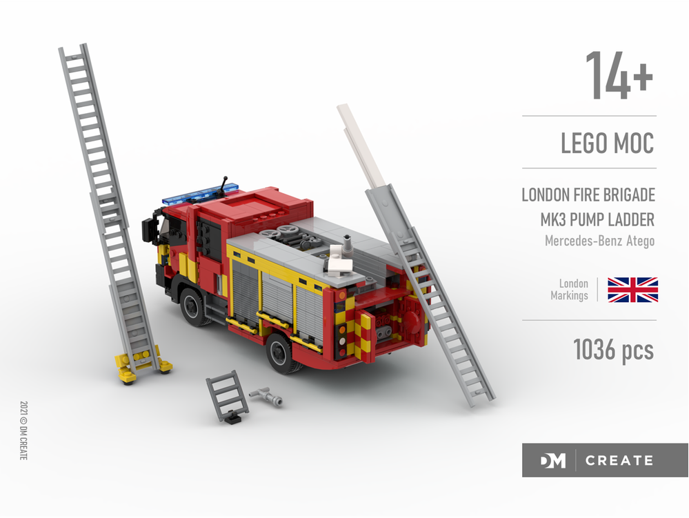 LEGO MOC London Fire Brigade LFB - Mk3 pump ladder (Mercedes-Benz Atego ...