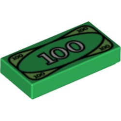 LEGO PART 3069bpr0100 Tile 1 x 2 with '100' Banknote Print ...