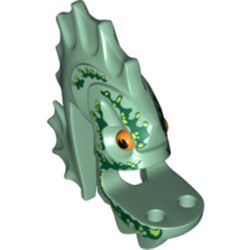 LEGO PART 93148pr0001 Minifig Head Special, Barracuda with Dark Green and Line Scales Print ...