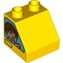 LEGO PART 6474pr0010 Duplo Brick 2 x 2 Slope 45° with Window with Boy ...