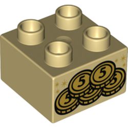 LEGO PART 3437pr0124 Duplo Brick 2 x 2 with 5 Gold Coins with '5' Print ...