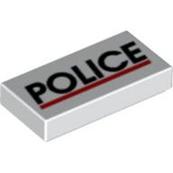 LEGO PART 3069bpr0016 Tile 1 x 2 with Black "POLICE" and Red Line Print ...