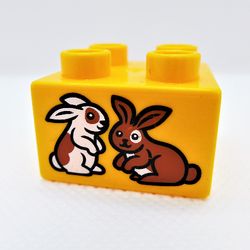 LEGO PART 3437pr0024 Duplo Brick 2 x 2 with Two Rabbits Print ...