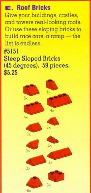 LEGO Set 5151-1 Roof Bricks, Red, 45 Degrees (1987 Service Packs ...