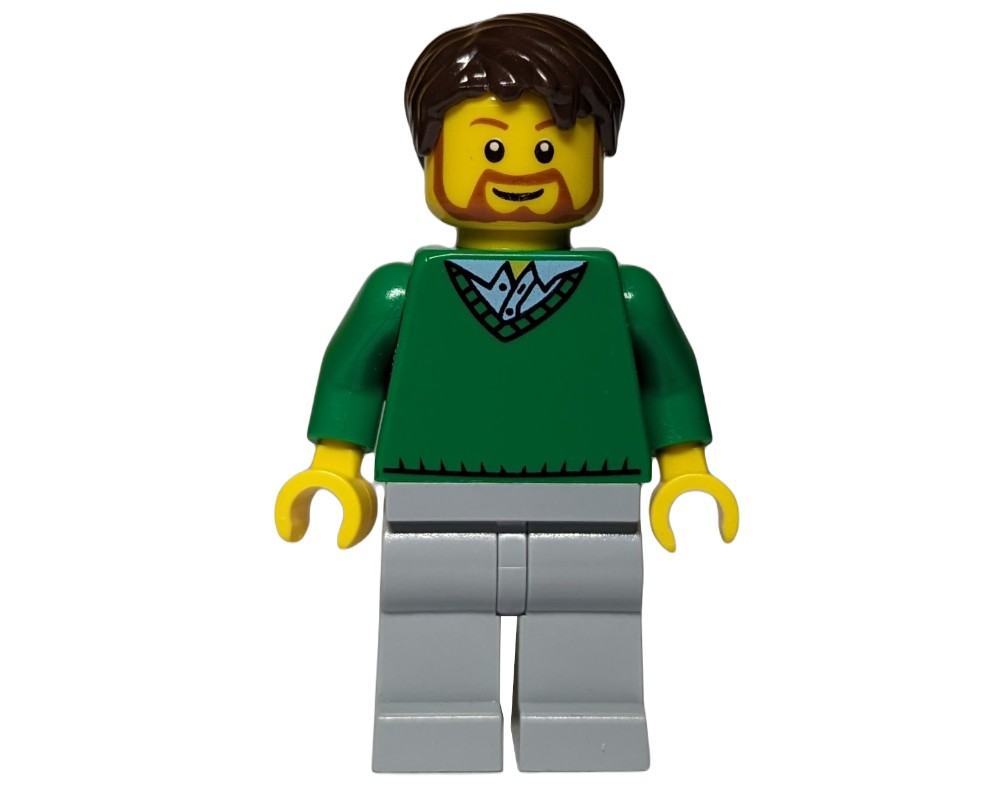 LEGO Set fig-000067 Man, Green V-Neck Sweater, Light Bluish Gray Legs ...