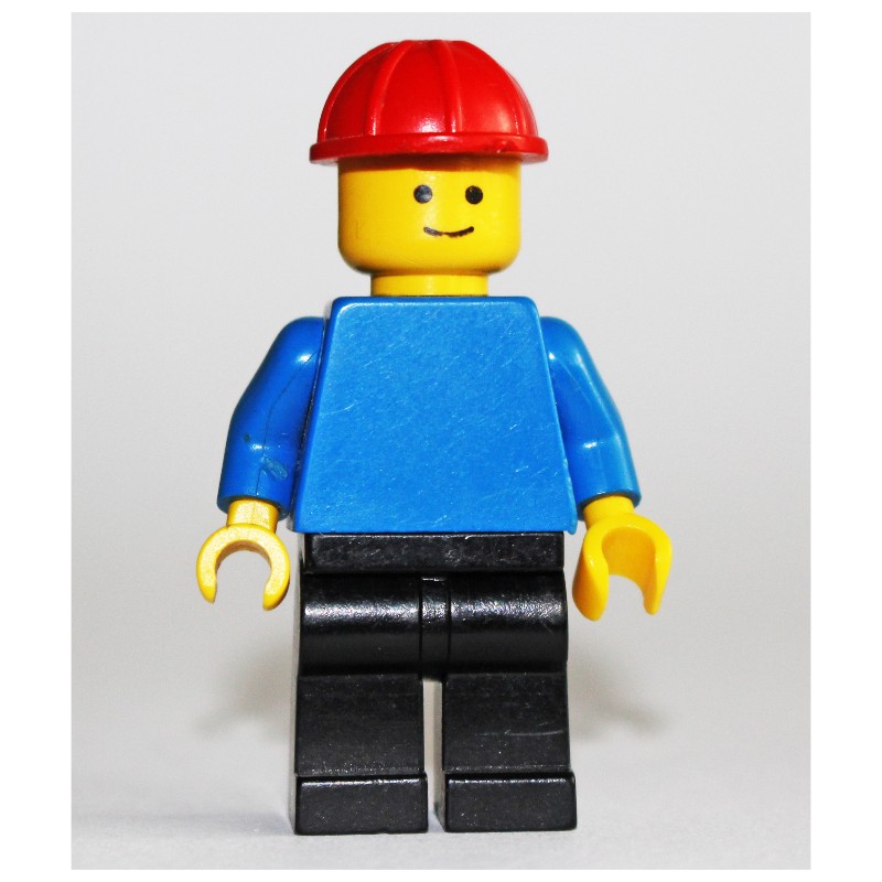LEGO Set fig-000100 Man, Blue Torso, Black Legs, Red Hard Hat (1980 ...