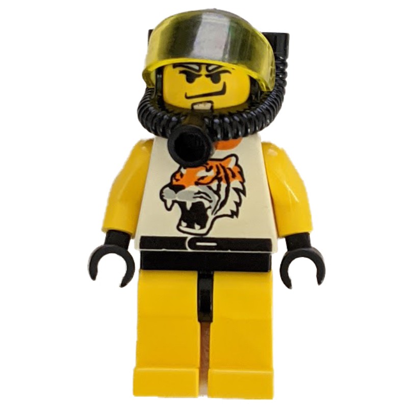 LEGO Set fig-000126 Racer, Yellow and White Outfit with Tiger, Black ...