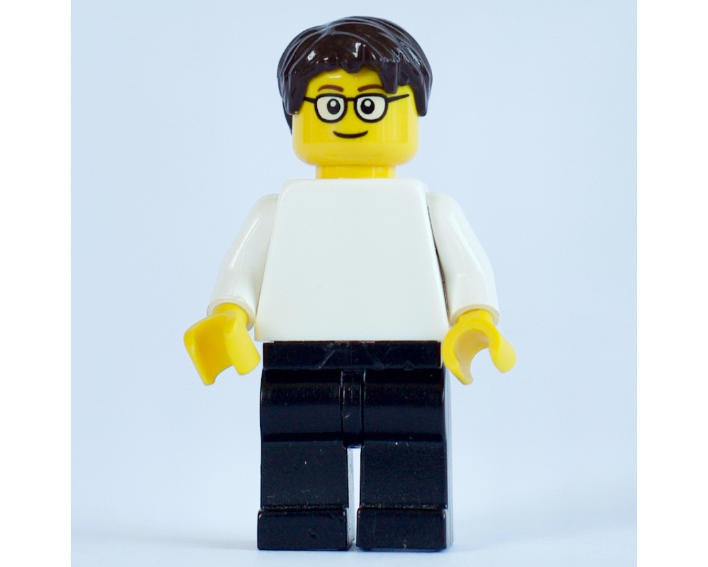 LEGO Set fig-000130 White Torso, Black Legs, Dark Brown Hair, Glasses ...