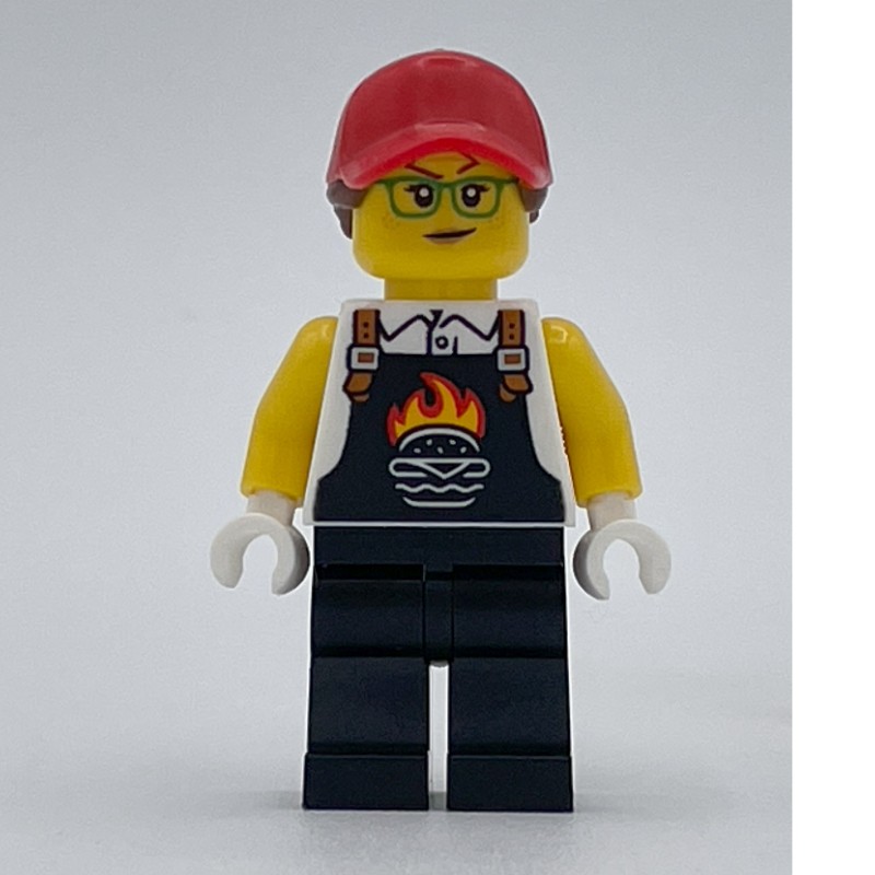 LEGO Set fig-000161 Chef, Black Apron with Flaming Burger, Black Legs ...