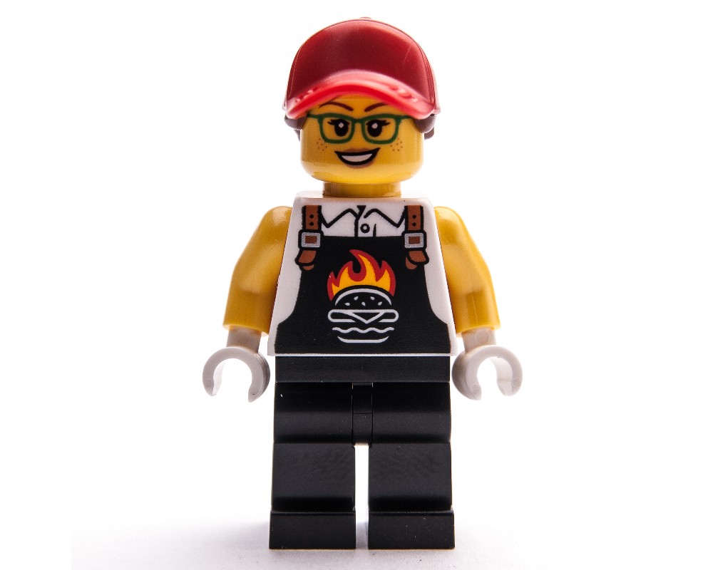 LEGO Set fig-000161 Chef, Black Apron with Flaming Burger, Black Legs ...