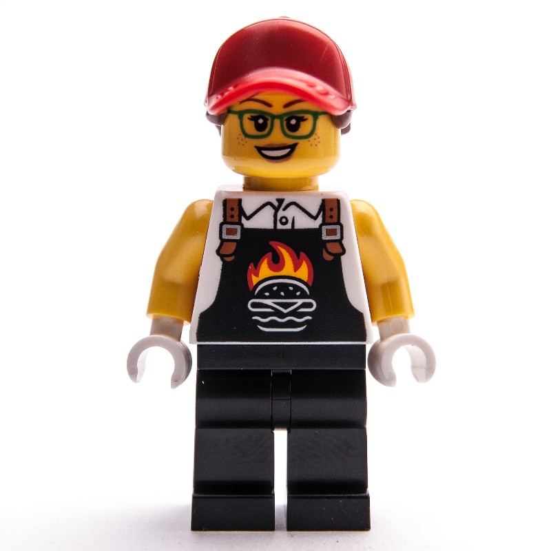 LEGO Set fig-000161 Chef, Black Apron with Flaming Burger, Black Legs ...