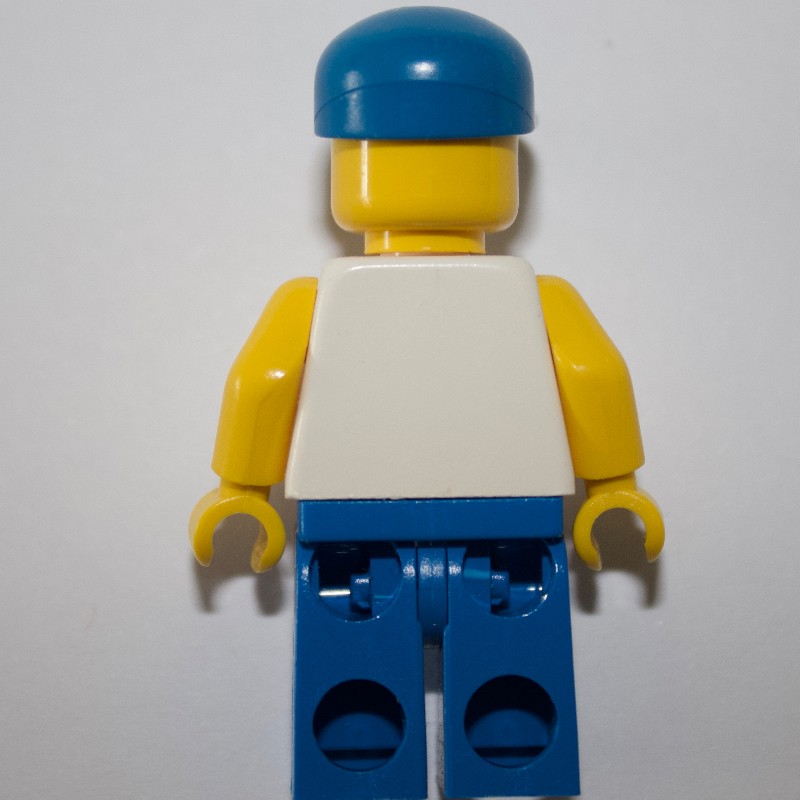 LEGO Set fig-000183 Man, White Vest with Truck, Blue Legs, Blue Cap ...