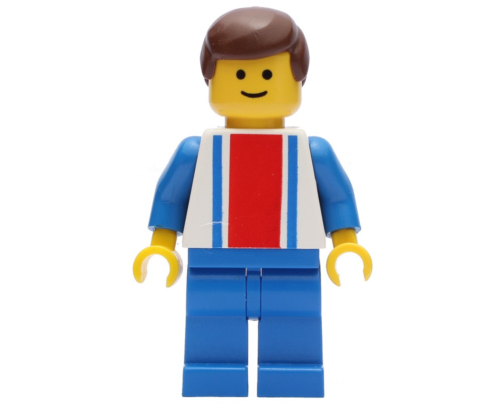 LEGO Set fig-000207 Man, White Top with Large Red Stripe and 2 Blue ...