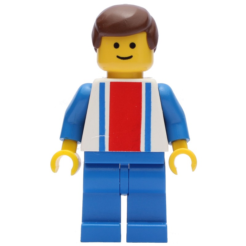 LEGO Set fig-000207 Man, White Top with Large Red Stripe and 2 Blue ...
