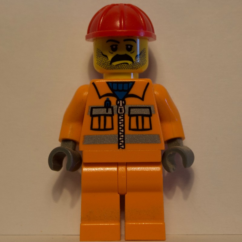 LEGO Set fig-000248 Construction Worker, Orange Jacket with Zipper and ...