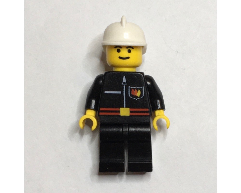 LEGO Set fig-000258 Fireman, Black Fire Jacket with Red Belt and Badge ...