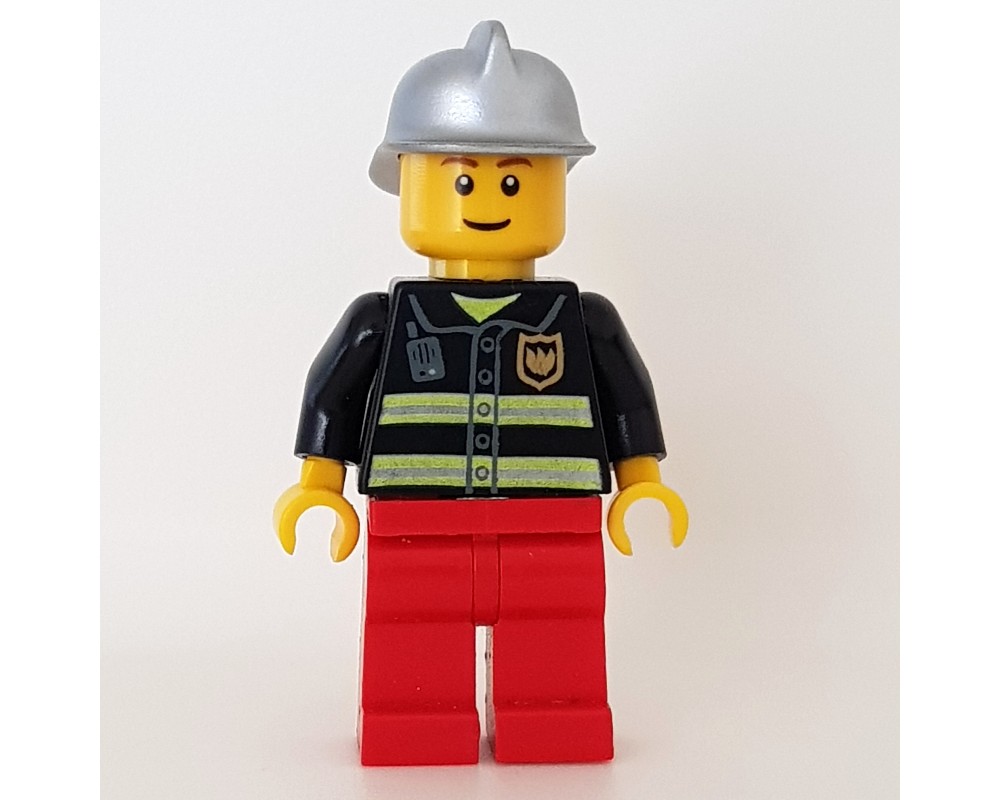 LEGO Set fig-000346 Fireman, Black Fire Jacket with Reflective Stripes ...