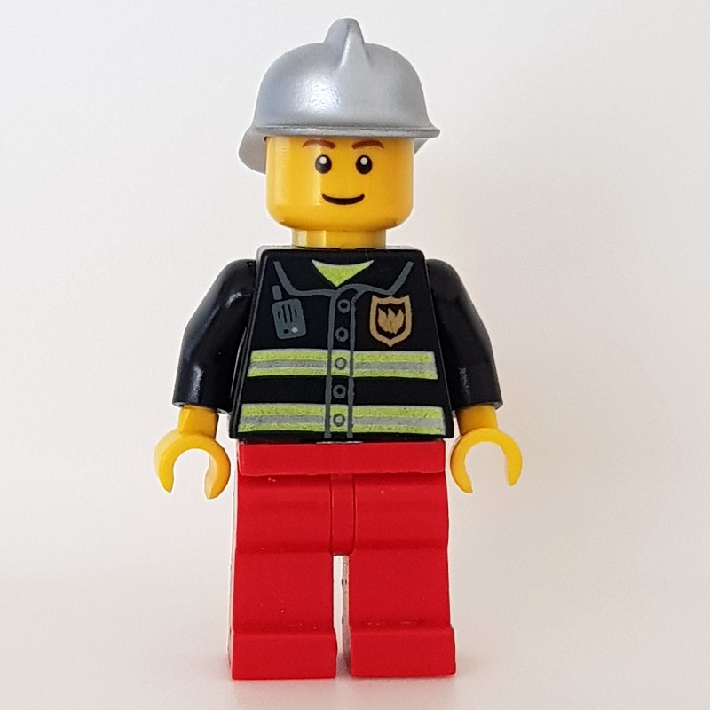 LEGO Set fig-000346 Fireman, Black Fire Jacket with Reflective Stripes ...