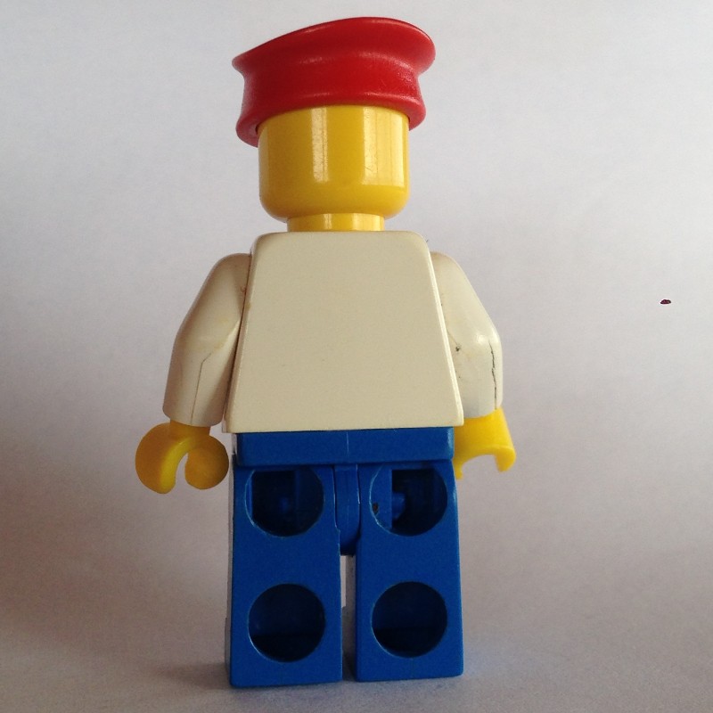 LEGO Set fig-000352 Man, White Torso with Shell Logo, Blue Legs, Red ...