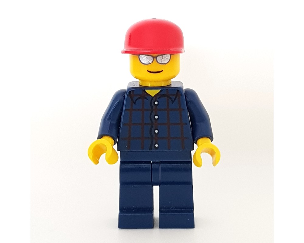 LEGO Set fig-000402 Man, Dark Blue Plaid Shirt, Dark Blue Legs, Red Cap ...