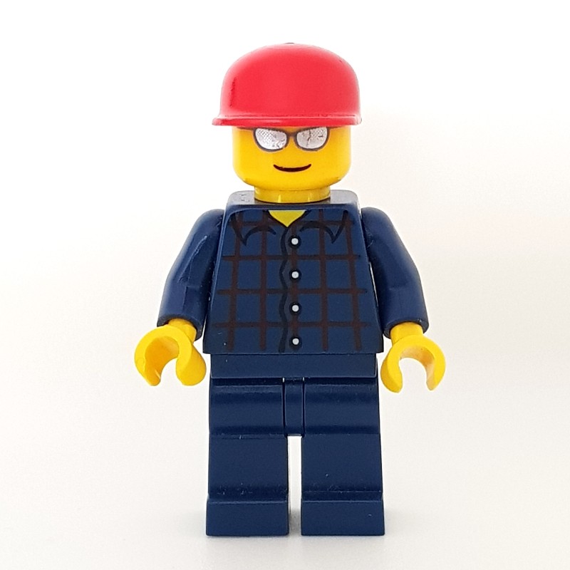 LEGO Set fig-000402 Man, Dark Blue Plaid Shirt, Dark Blue Legs, Red Cap ...