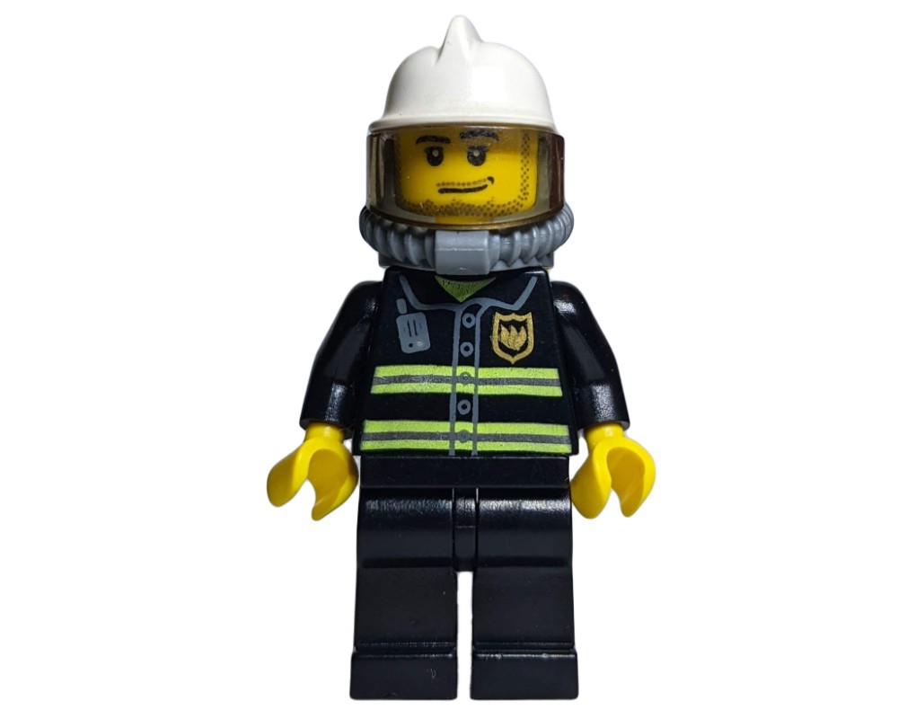 LEGO Set fig-000413 Fireman, Black Fire Jacket with Reflective Stripes ...