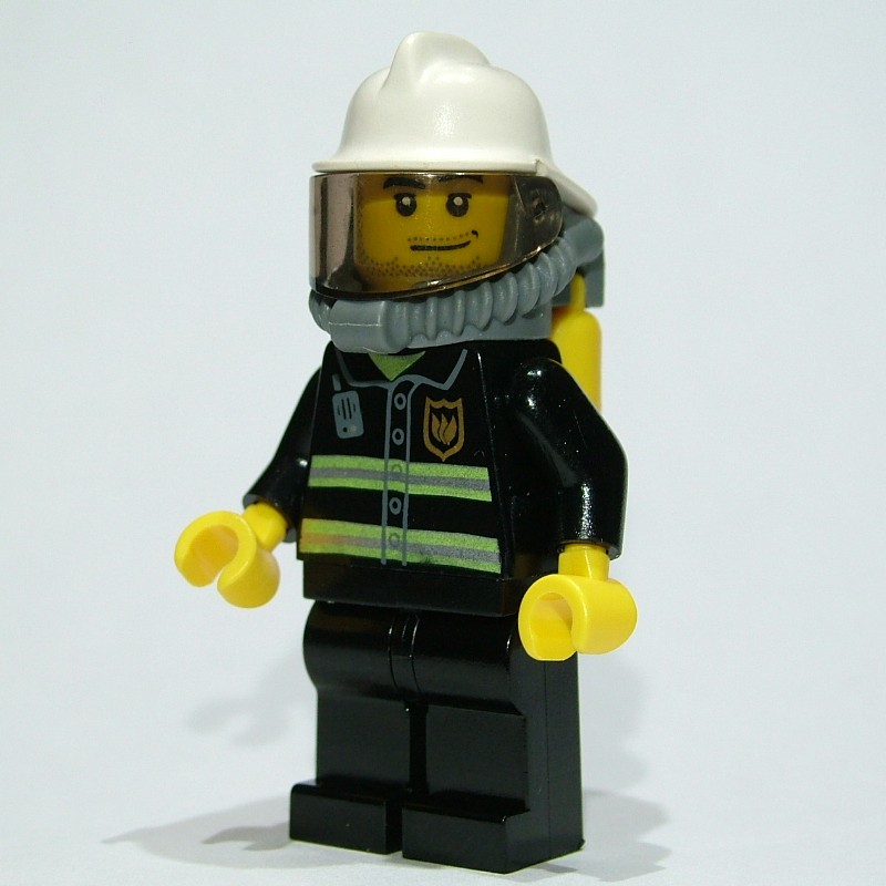 LEGO Set fig-000413 Fireman, Black Fire Jacket with Reflective Stripes ...