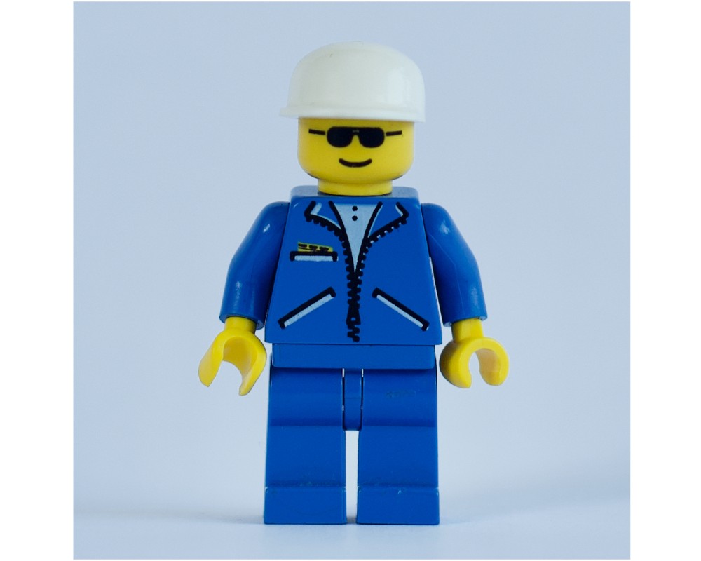 LEGO Set fig-000442 Man, Blue Jacket with Zipper, Blue Legs, White Cap ...