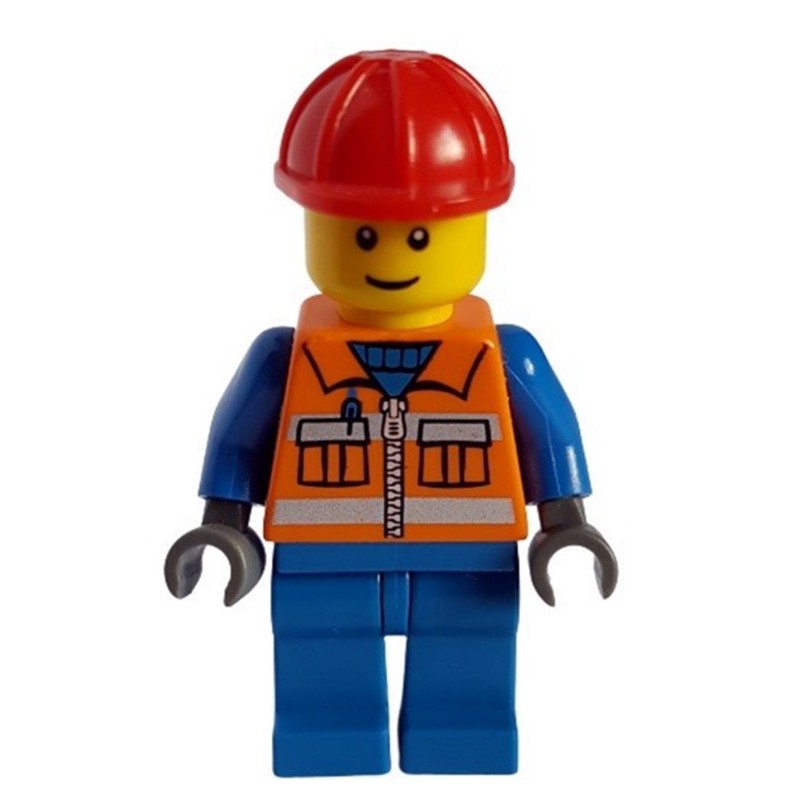 LEGO Set fig-000542 Construction Worker, Orange Safety Vest with Zipper ...