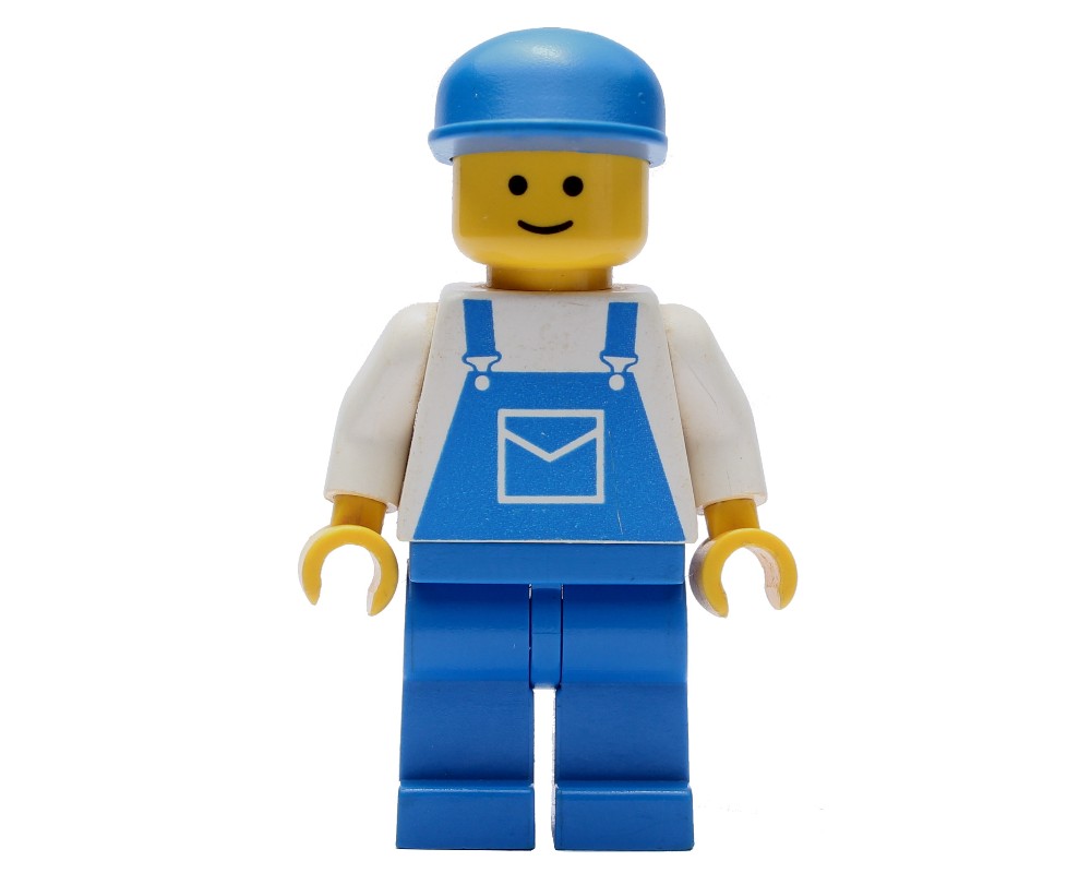LEGO Set fig-000598 Man - White Torso, Blue Overall, Blue Cap - 3626b ...