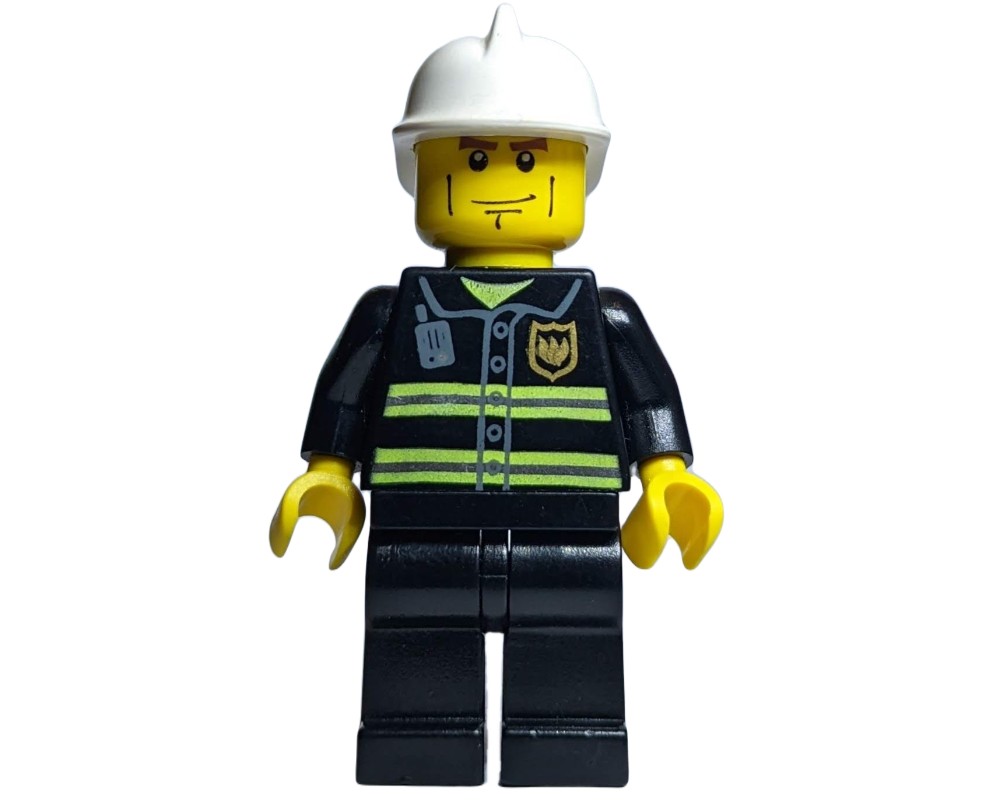 LEGO Set fig-000609 Fireman, Black Fire Jacket with Reflective Stripes ...