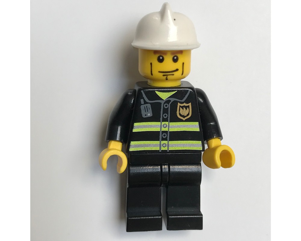 LEGO Set fig-000609 Fireman, Black Fire Jacket with Reflective Stripes ...