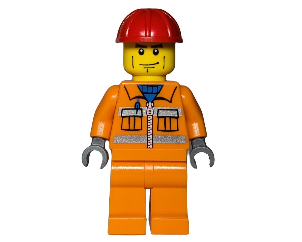 LEGO Set fig-000620 Construction Worker, Orange Jacket with Zipper and ...