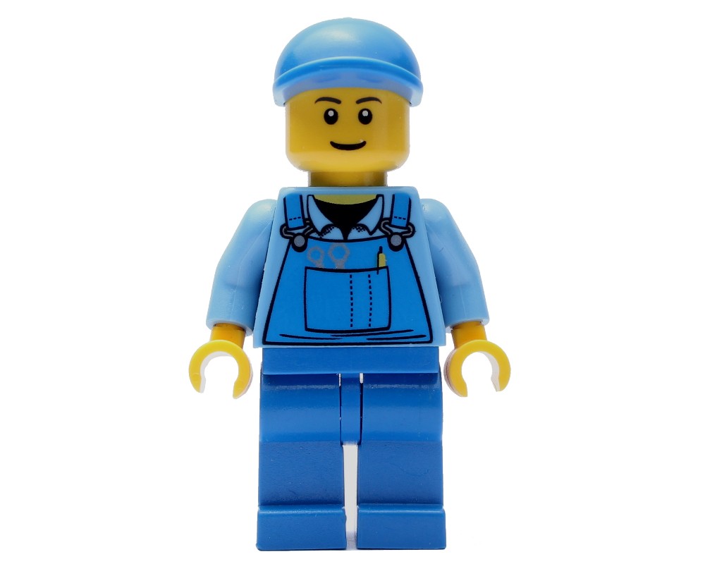 LEGO Set fig-000643 Man, Blue Overalls over Shirt, Blue Legs, Blue Cap ...