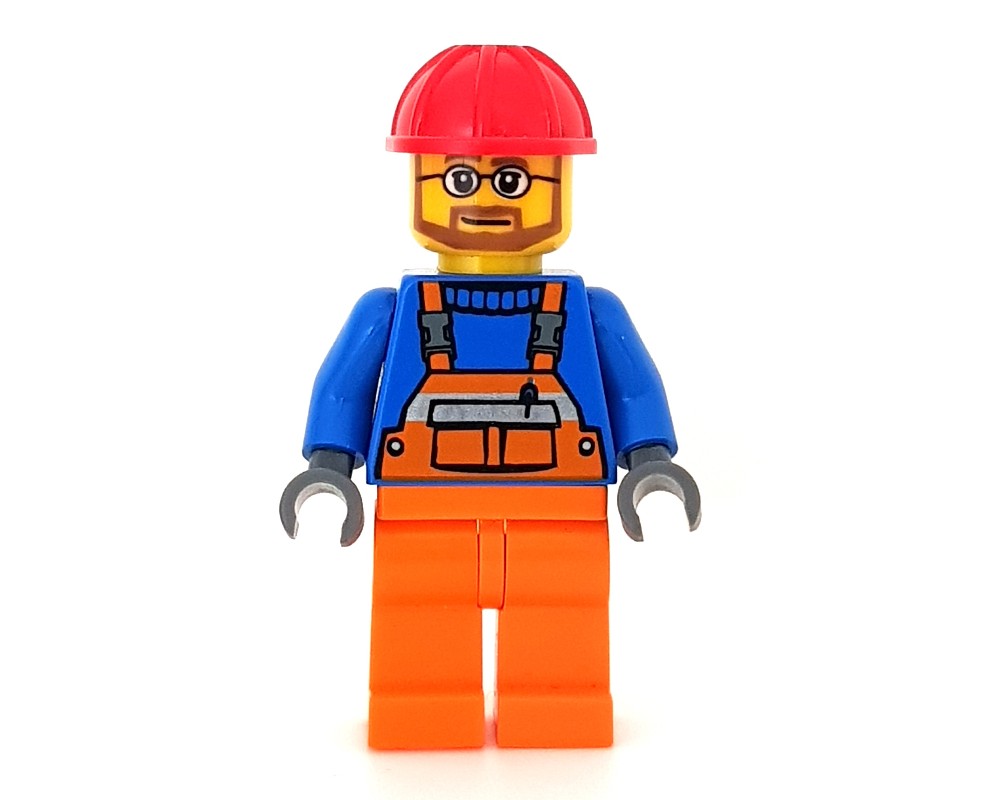 LEGO Set fig-000679 Construction Worker, Orange Overalls, Red Hard Hat ...