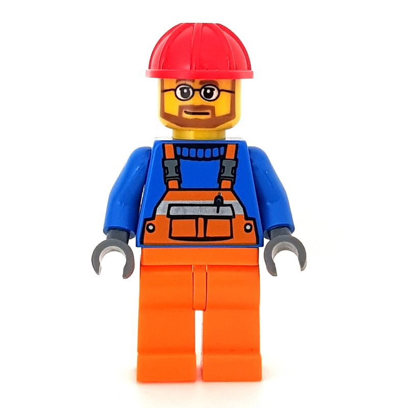 LEGO Set fig-000679 Construction Worker, Orange Overalls, Red Hard Hat ...