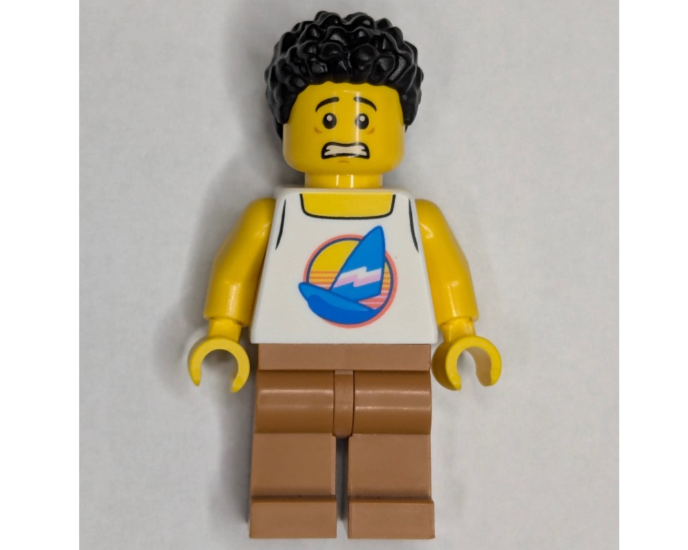 LEGO Set fig-000680 Man, White Vest, Medium Nougat Legs, Black Hair ...