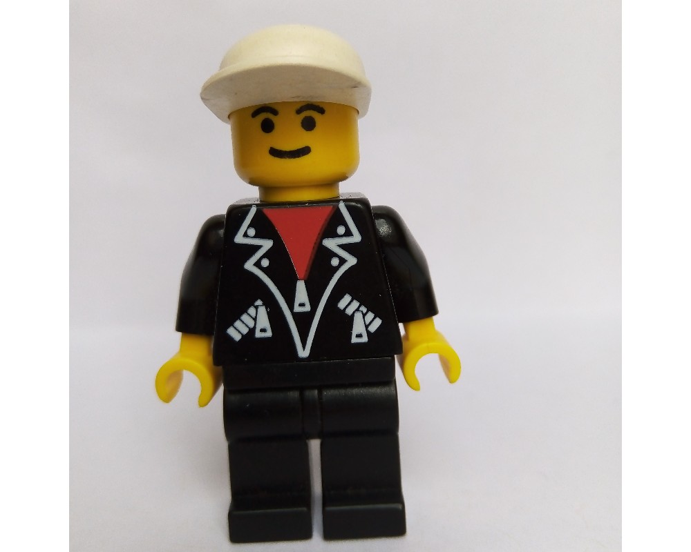 LEGO Set fig-000706 Man, Black Jacket over Red Shirt, Black Legs, White ...