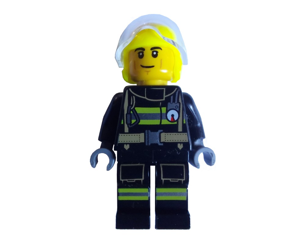 LEGO Set fig-000732 Firefighter, Black Fire Suit, Vibrant Yellow Helmet ...