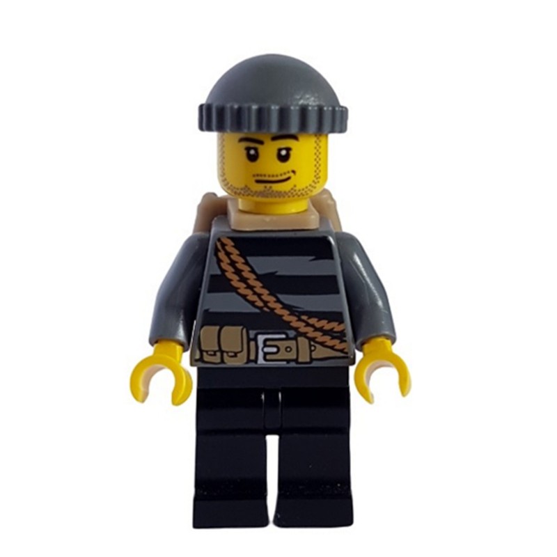 LEGO Set fig-000740 Criminal, Black Striped Top with Rope, Black Hat ...