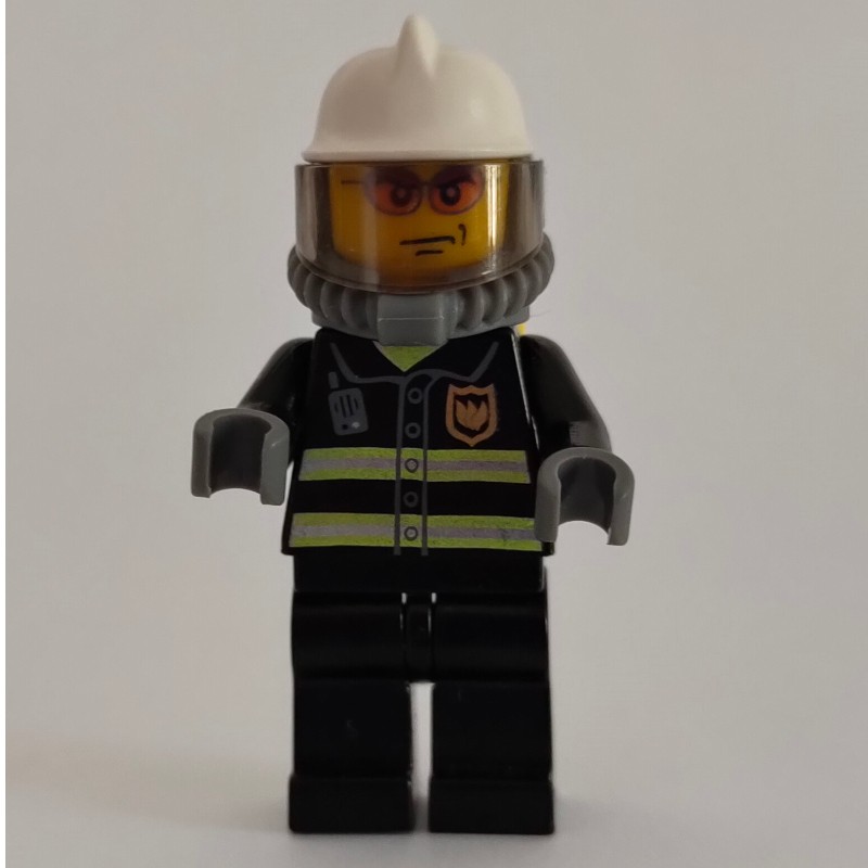 LEGO Set fig-000780 Fireman, Black Fire Jacket with Reflective Stripes ...