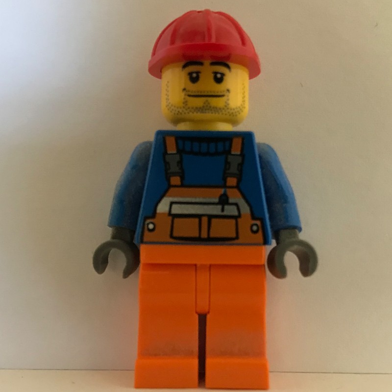 LEGO Set fig-000781 Construction Worker, Orange Overalls over Blue ...