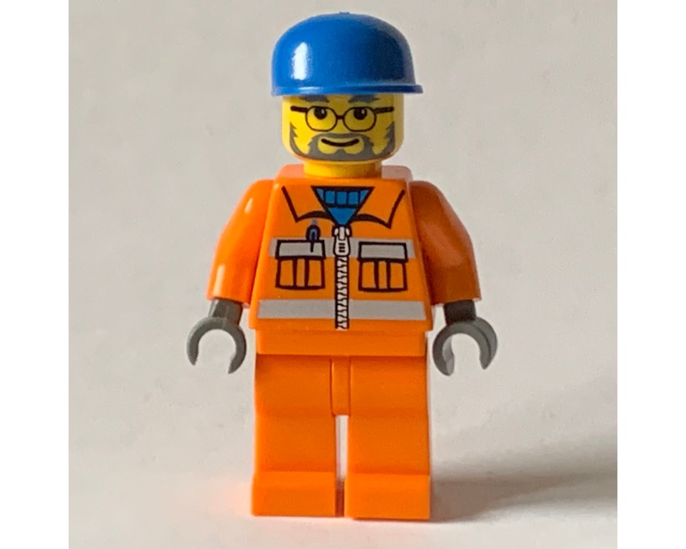 LEGO Set fig-000807 Construction Worker in Orange Jacket with Zipper ...