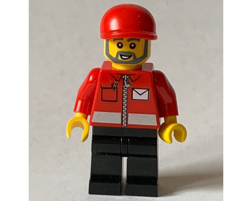 LEGO Set fig-000808 Postal Worker, Red Jacket with Zipper and Letter ...